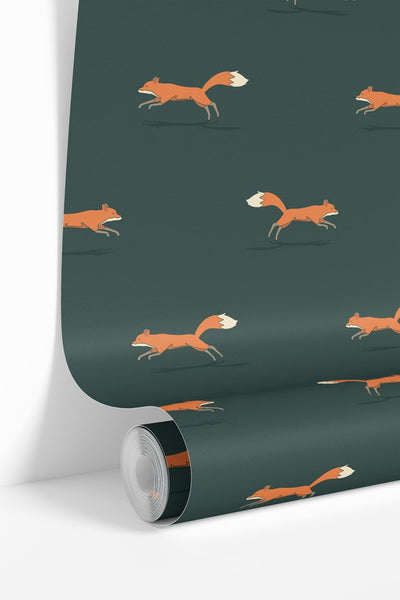 Dark Green Foxes Wallpaper – Sorelle Gallery Fine Art
